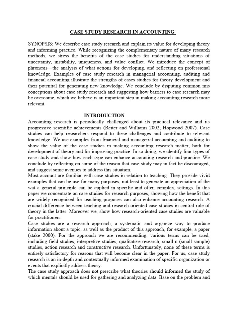 Case Study Research in Accounting | PDF | Case Study | Knowledge