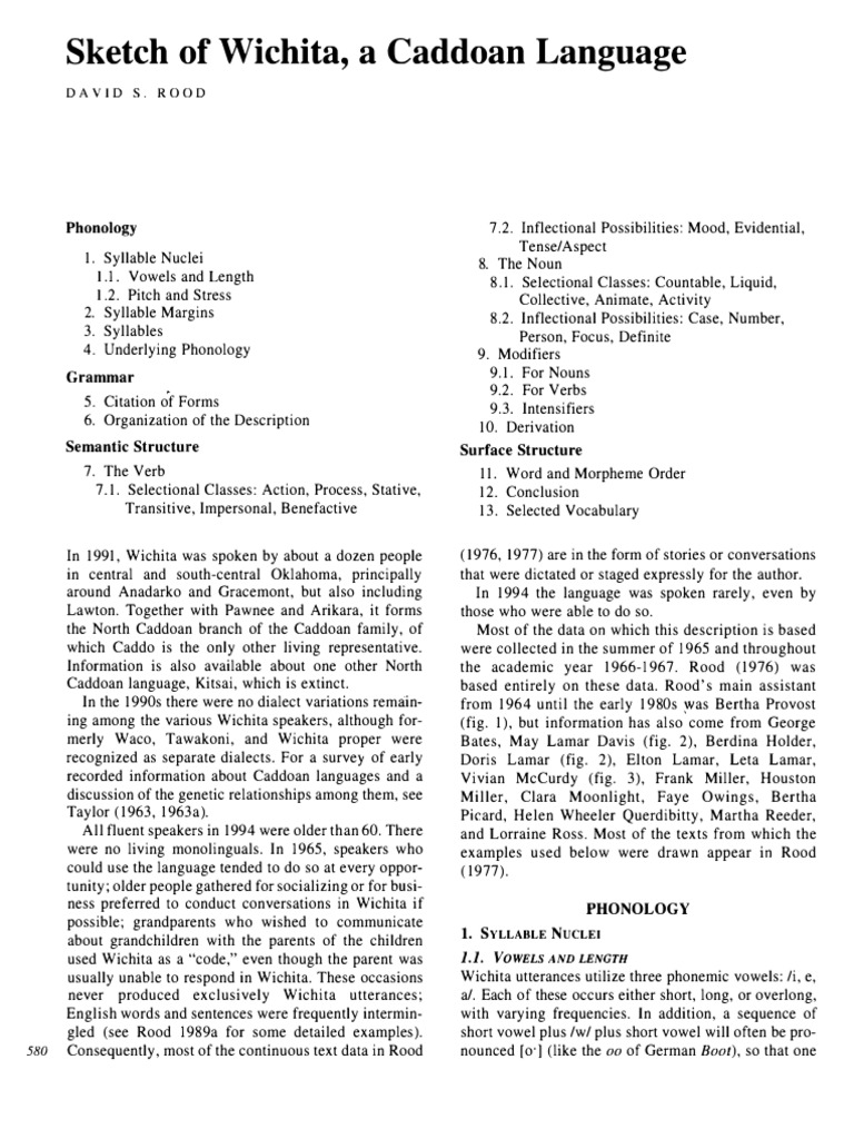 Wichita, A Caddoan Language, Sketch of (Rood) | PDF | Stress ...