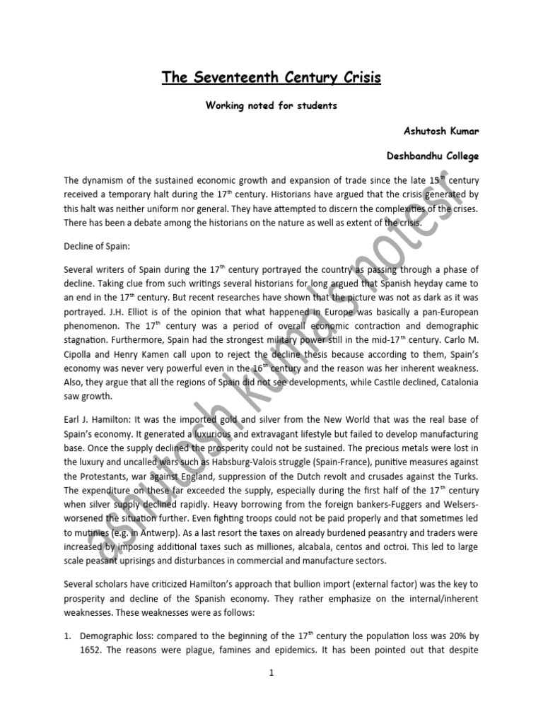 Seventeenth Century Crisis Notes All | PDF | Money | Agriculture
