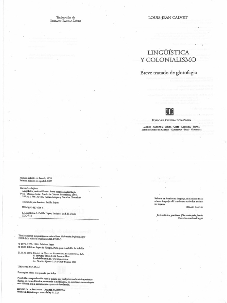 Louis Jean Calvet Linguistica y Colonialismo | PDF