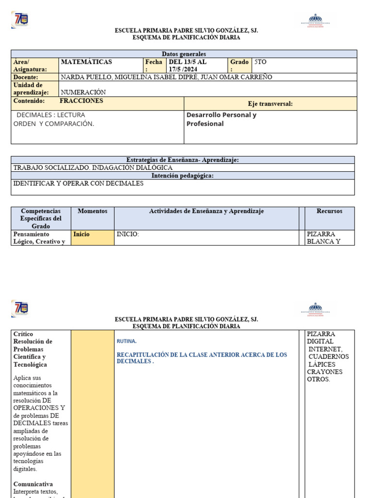 Plan 54 Decimales | PDF | Educación primaria | Escuelas