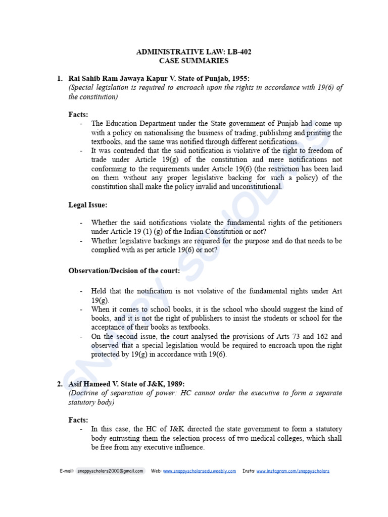 Key Administrative Law Case Summaries | PDF | Common Law ...