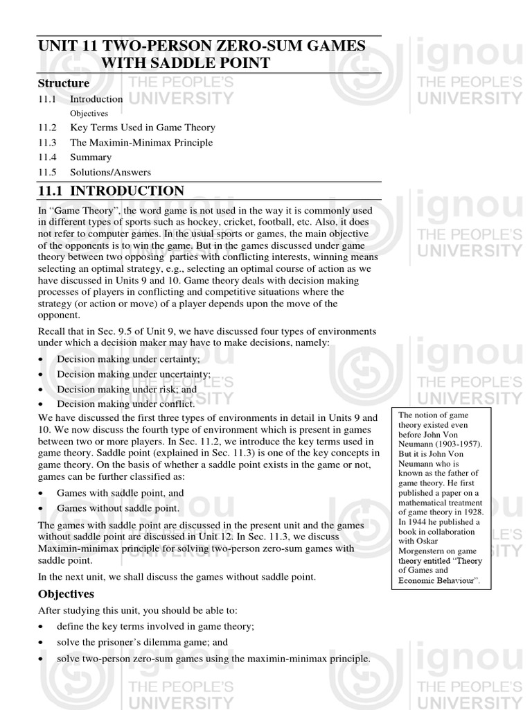 Two-Person Zero-Sum Games With Saddle Point | Download Free PDF | Game Theory | Mathematical ...