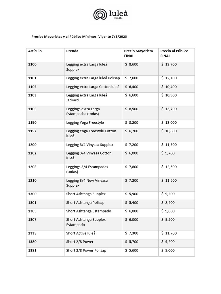 Precios Mayoristas y Precios Al Publico Vigente 07 - 3 - 2023 | PDF