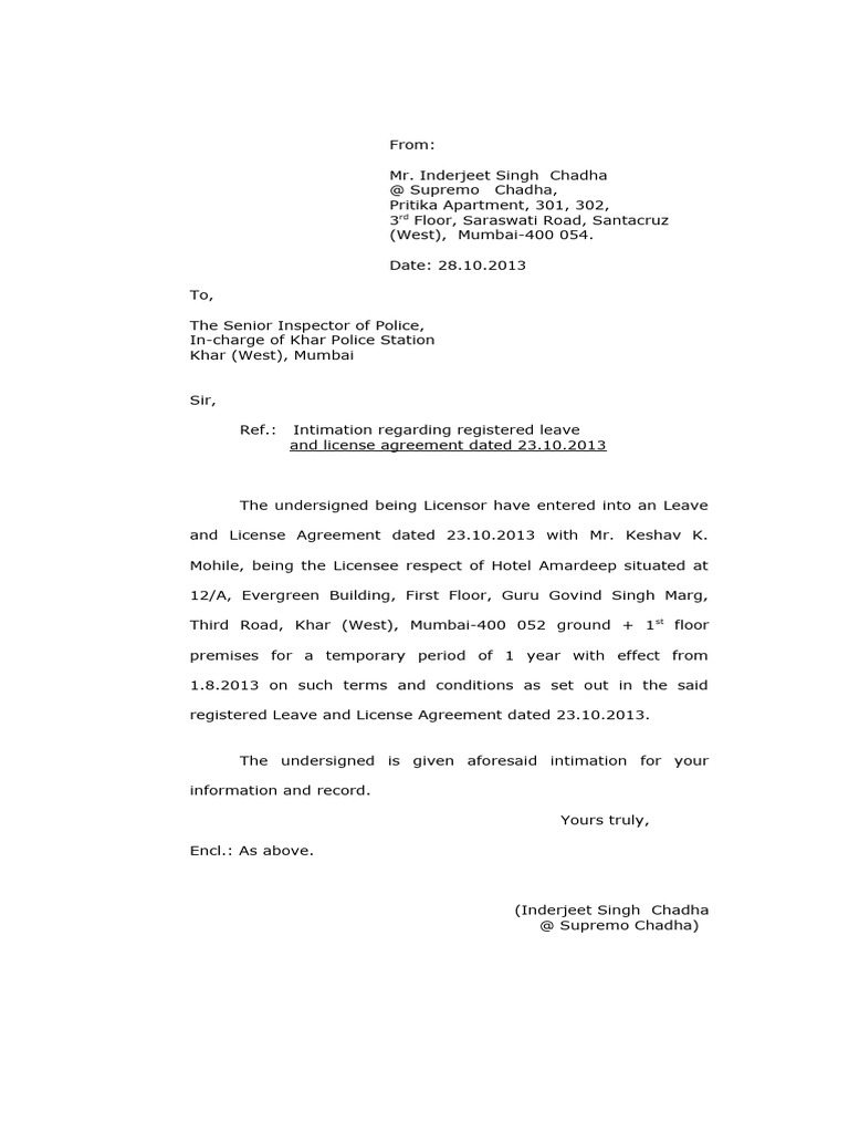 Intimation to Police | PDF | Lawsuit | Deed