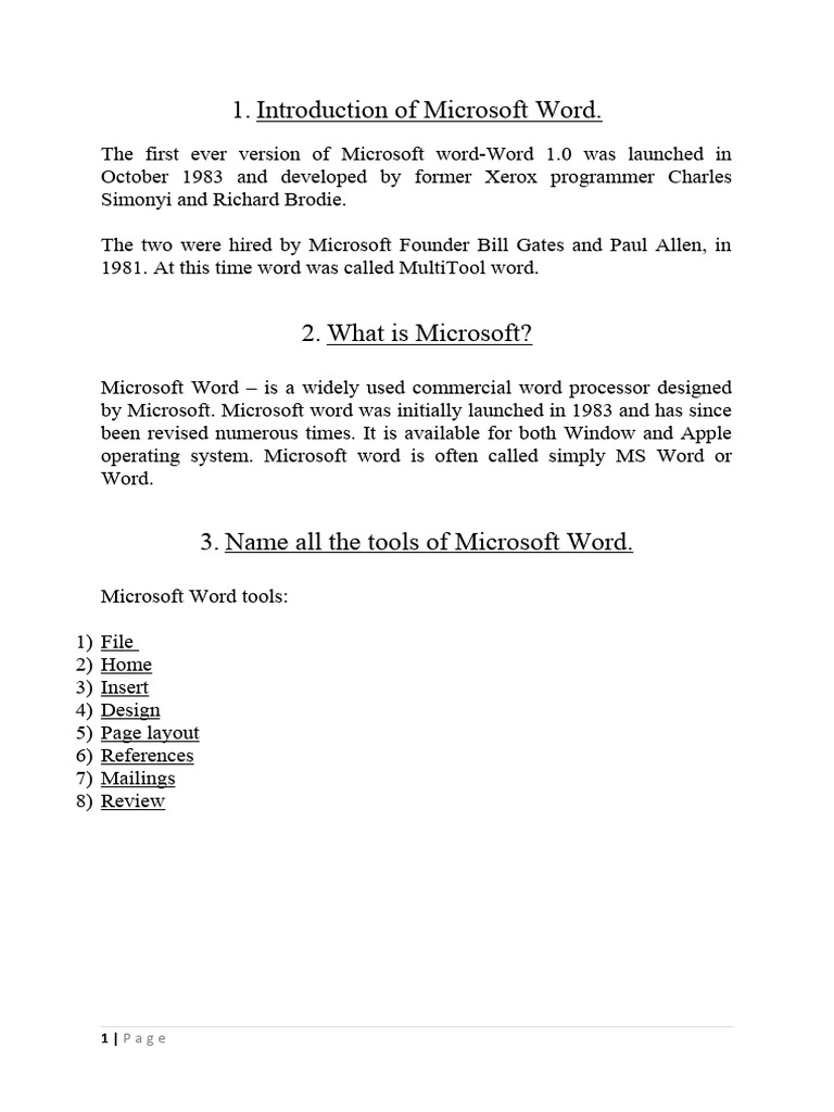 Introduction of Microsoft Word | PDF | Microsoft Word | Microsoft