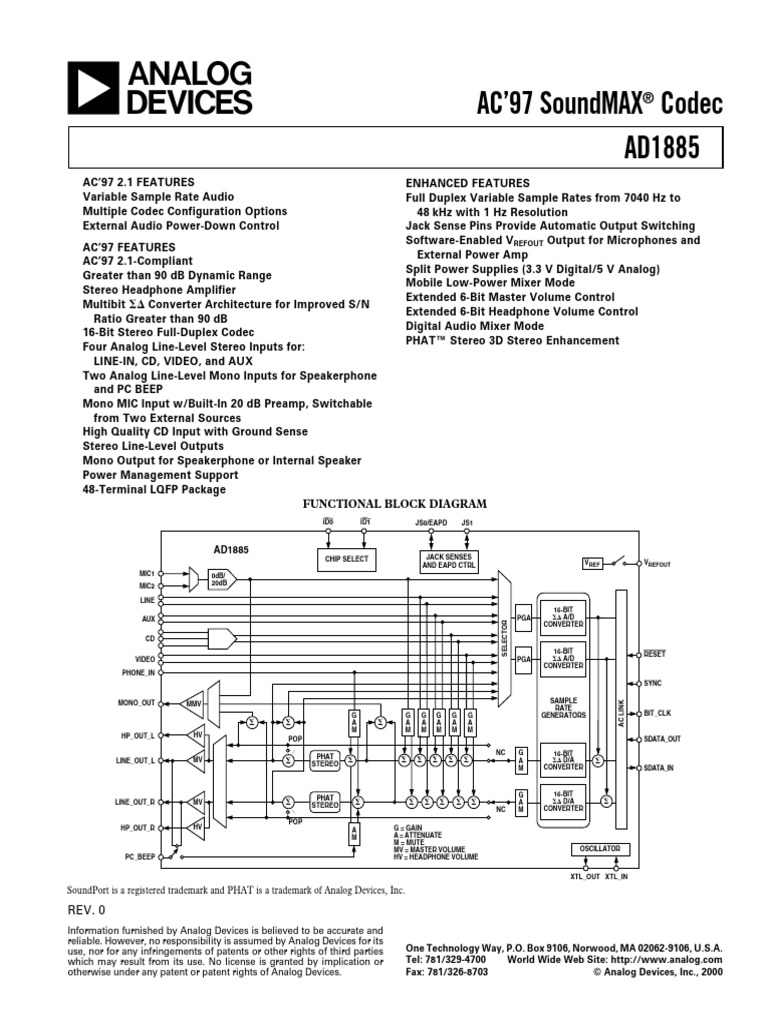 AC'97 SoundMAX® Codec AD1885 | PDF | Analog To Digital Converter | Electrostatic Discharge
