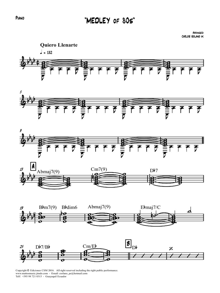 Medley de Los 80s - Piano | PDF
