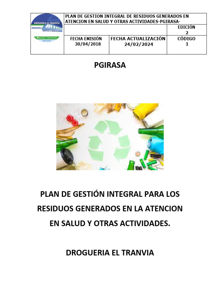 PGIRASA | PDF | Residuos | Gestión de residuos