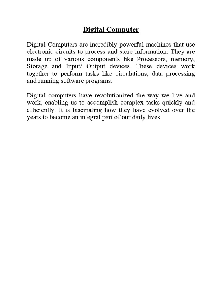 Digital Computer | PDF | Microcomputers | Central Processing Unit Digital Computer | PDF | Microcomputers | Central Processing Unit