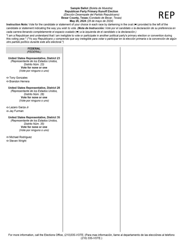 Republican Primary Runoff Sample Ballot Pdf