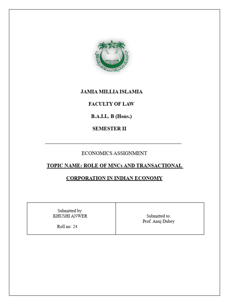 Economics Assignment On MNC and TNC | PDF | Multinational Corporation | Exports