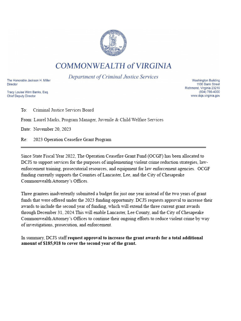 Operation Ceasefire Grant Program - Budget Increases - Revised | PDF ...