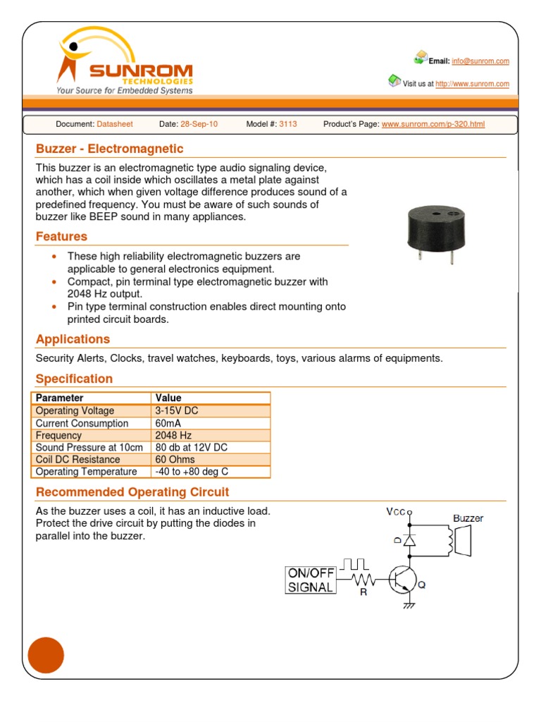 Buzzer Datasheet | PDF | Soldering | Inductor
