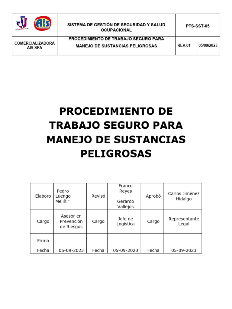 PTS-SST-05 Manejo de Sustancias Peligrosas | PDF | Residuos | Contaminación