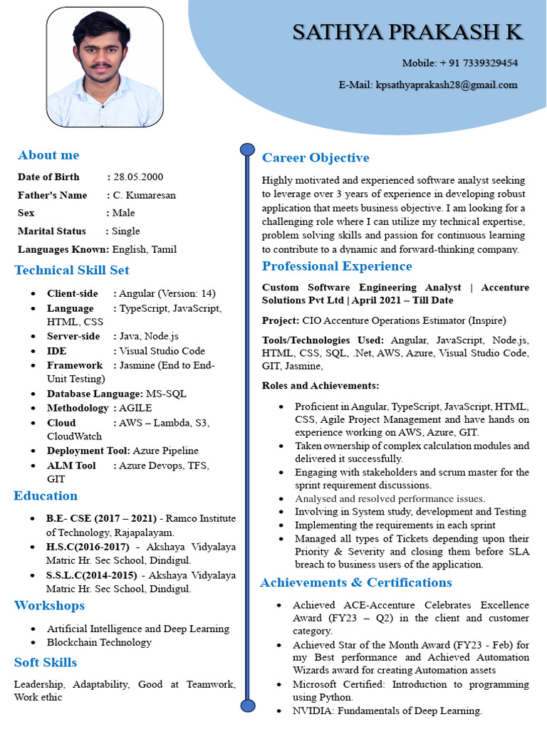 Resume - Sathya Prakash | PDF | Java Script | Software