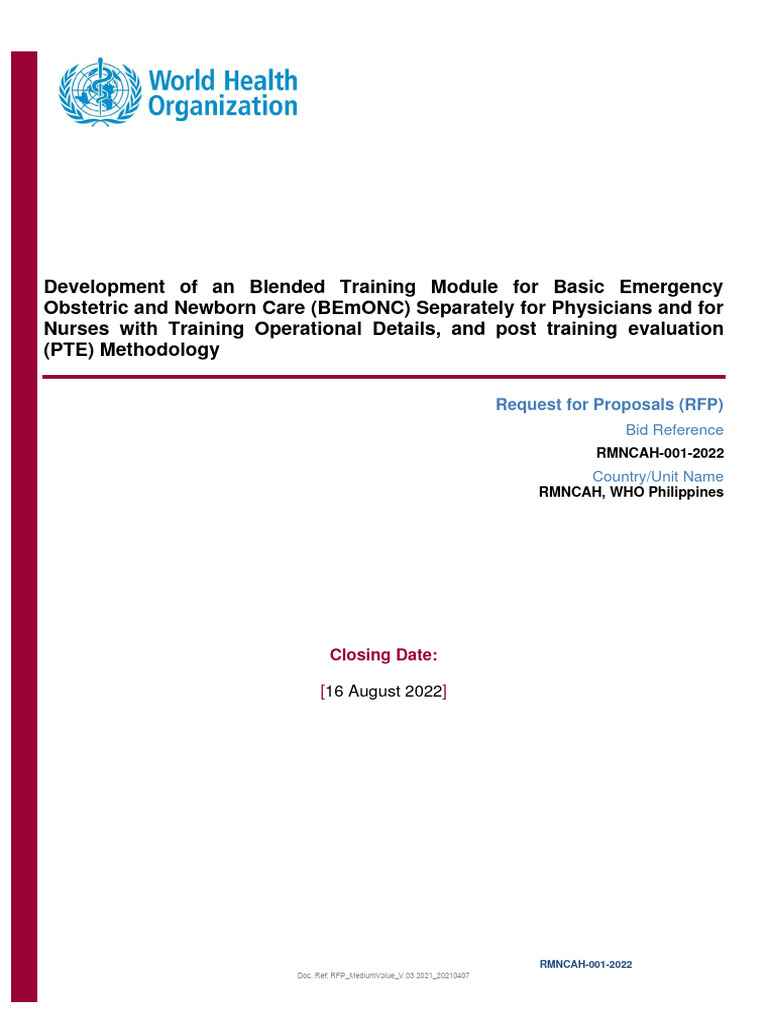 RFP - BEmONC and Post Training Methodology | PDF | World Health ...