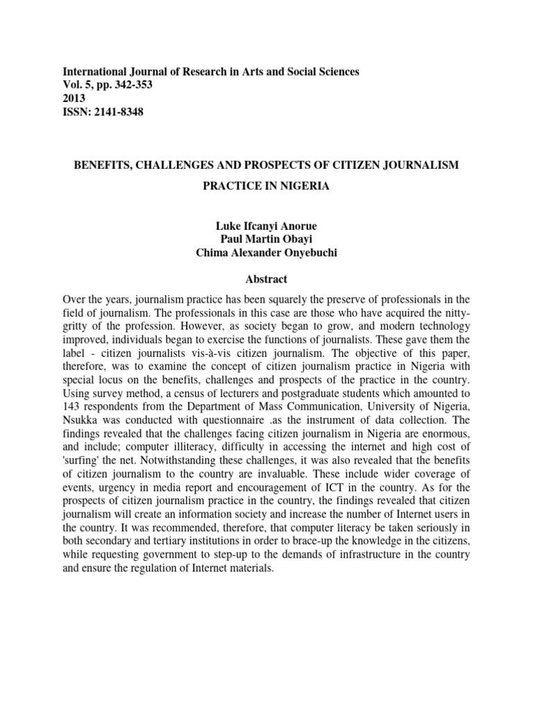 Citizen Journalism in Nigeria: Benefits & Challenges | PDF | Journalism ...