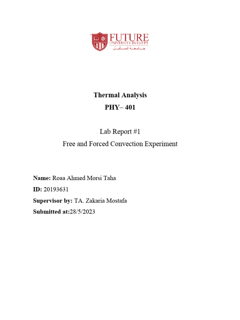 Roaa Ahmed Morsy Taha Lab Report #1 | PDF | Convection | Temperature