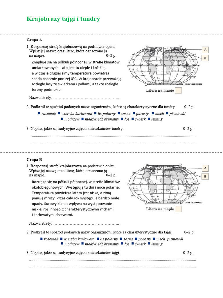 Kartkowka Krajobrazy Tajgi I Tundry | PDF