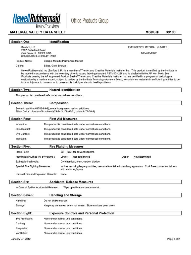 Sanford Sharpie - Silver - SDS | PDF