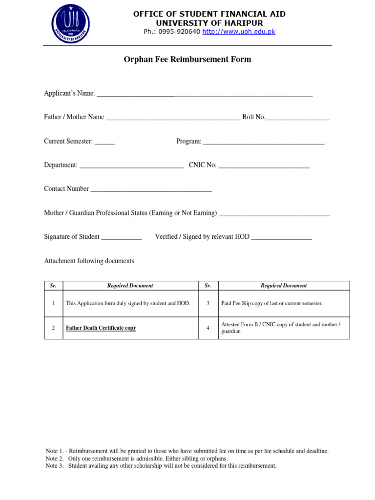 Orphan Scholarship Form | PDF