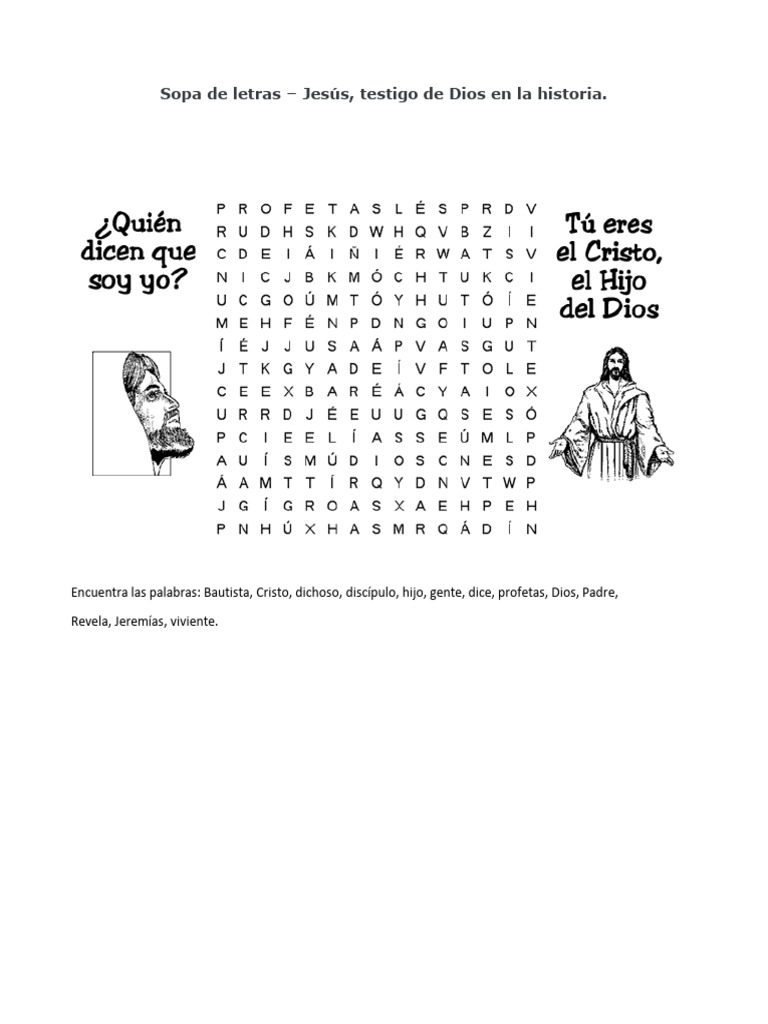 Sopa de Letras - Jesús, Testigo de Dios en La Historia. | PDF ...
