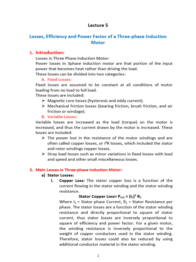 Losses and Efficiency in 3-Phase Motors | PDF | Electric Motor ...