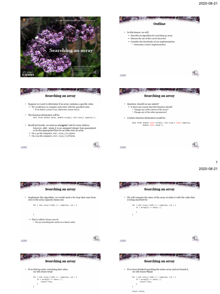 3.01 Searchign An Array | Download Free PDF | Computer Engineering | Computer Data
