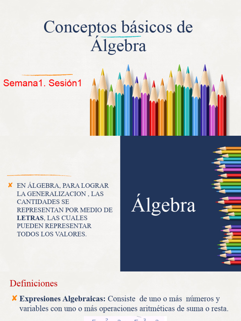 Sem1 Conceptos Básicos de Álgebra Sesión1-1 | PDF | Matemática Elemental | Álgebra abstracta