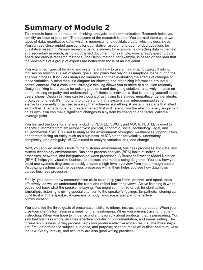 Summary (Module 2) | PDF | Thought | Design Thinking