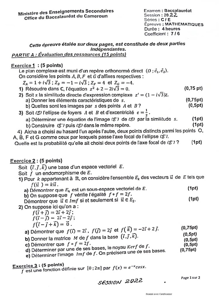 Maths Bacc C 2022 | PDF