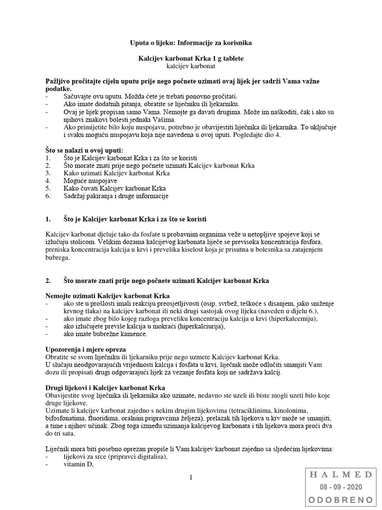 Kalcijev Karbonat Krka PIL | PDF