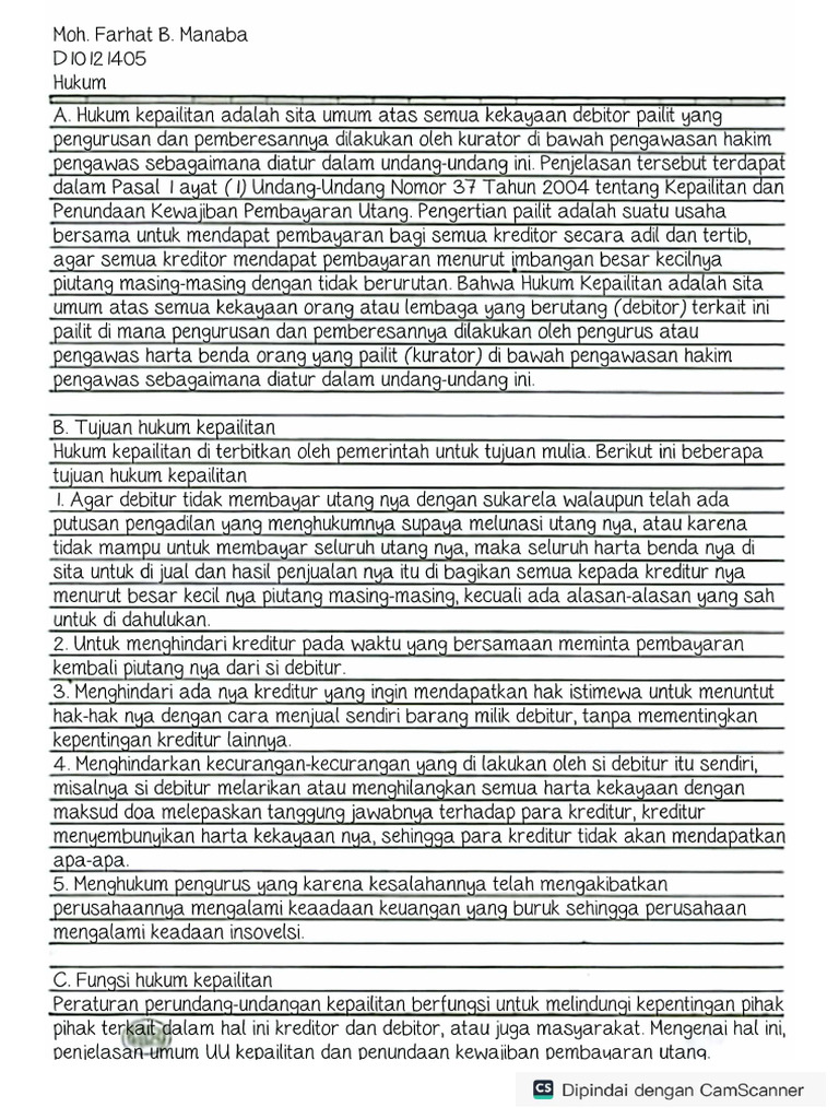 Moh Farhat B.manaba.d10121405. Hukum Perusahaan Dan Kepailitan | PDF