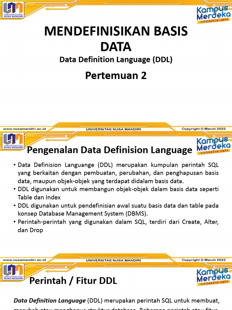 Mendefinisikan Basis Data: Data Definition Language (DDL) | PDF | Metode & Bahan Ajar ...