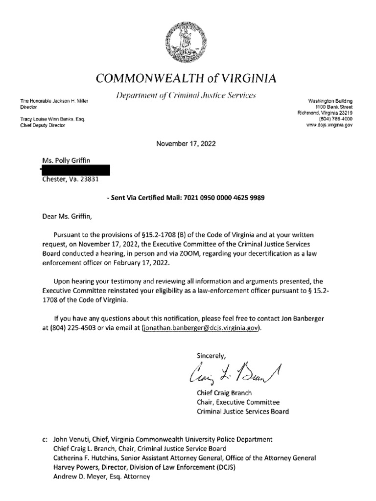Polly Griffin DCJS File, FOIA | PDF | Misdemeanor | Police Polly Griffin DCJS File, FOIA | PDF | Misdemeanor | Police