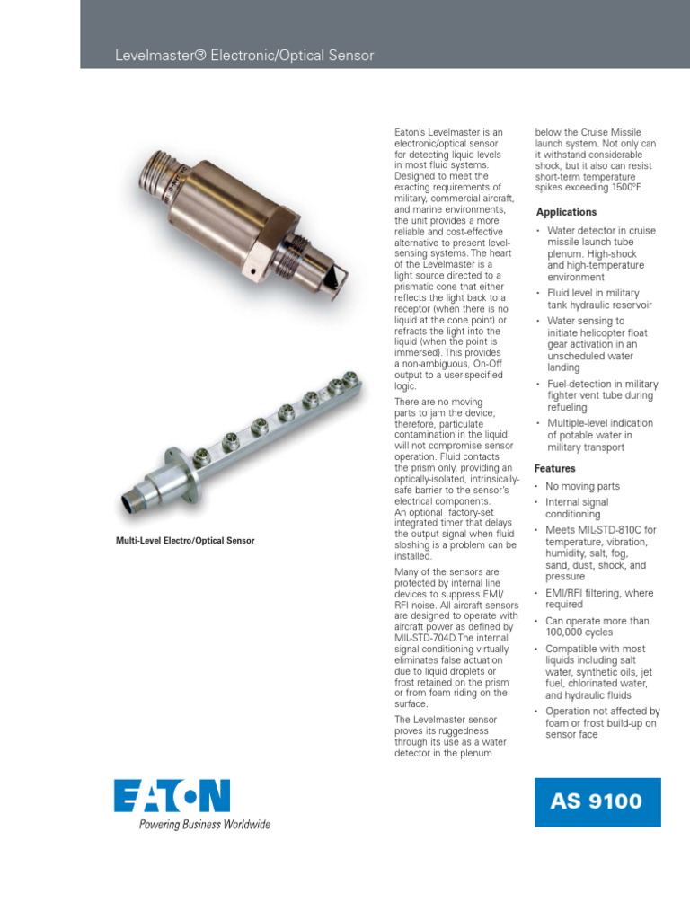 Eaton Level Master Electro Optical Sensor Datasheet en Us | PDF | Sensor