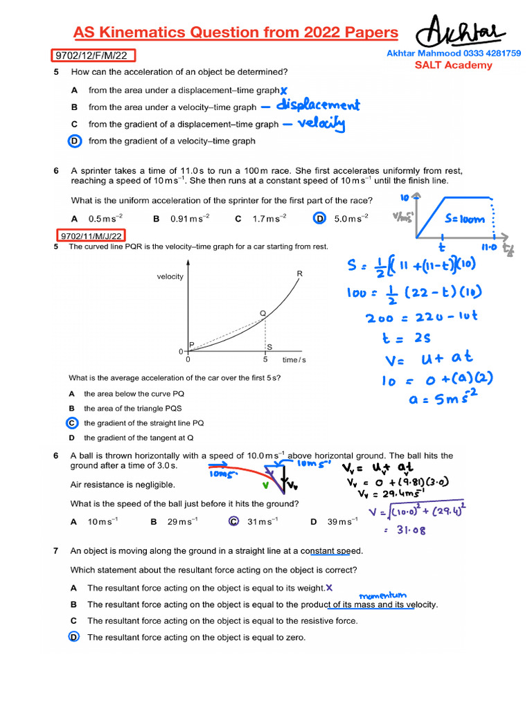 Kinematics 2022 solutions | PDF | Force | Velocity