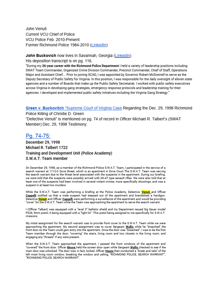 Green V Buckovitch (Venuti, Buckovitch, Ingram, Wallis, Horn, Cappelli ...