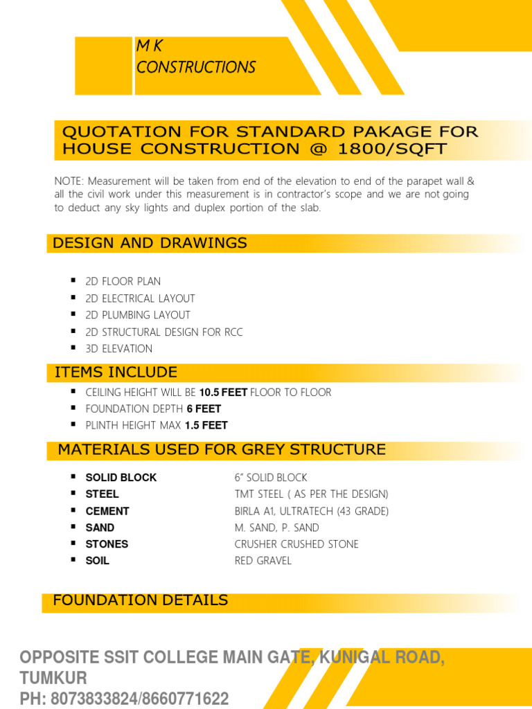Building Construction Quotation Details | PDF | Wall | Concrete