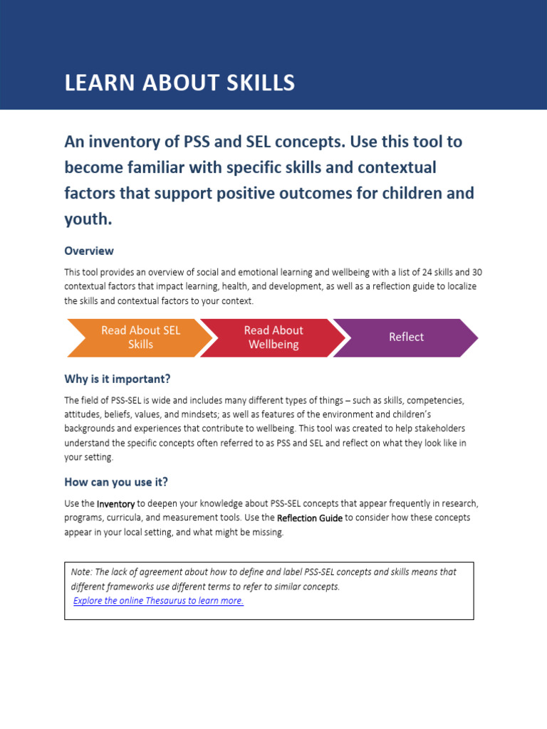 PSS-SEL Toolbox Learn About Skills | PDF | Psychological Resilience ...