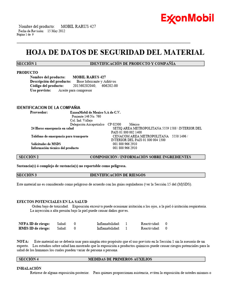 HDS Mobil Rarus 427 | PDF | Agua | Guante