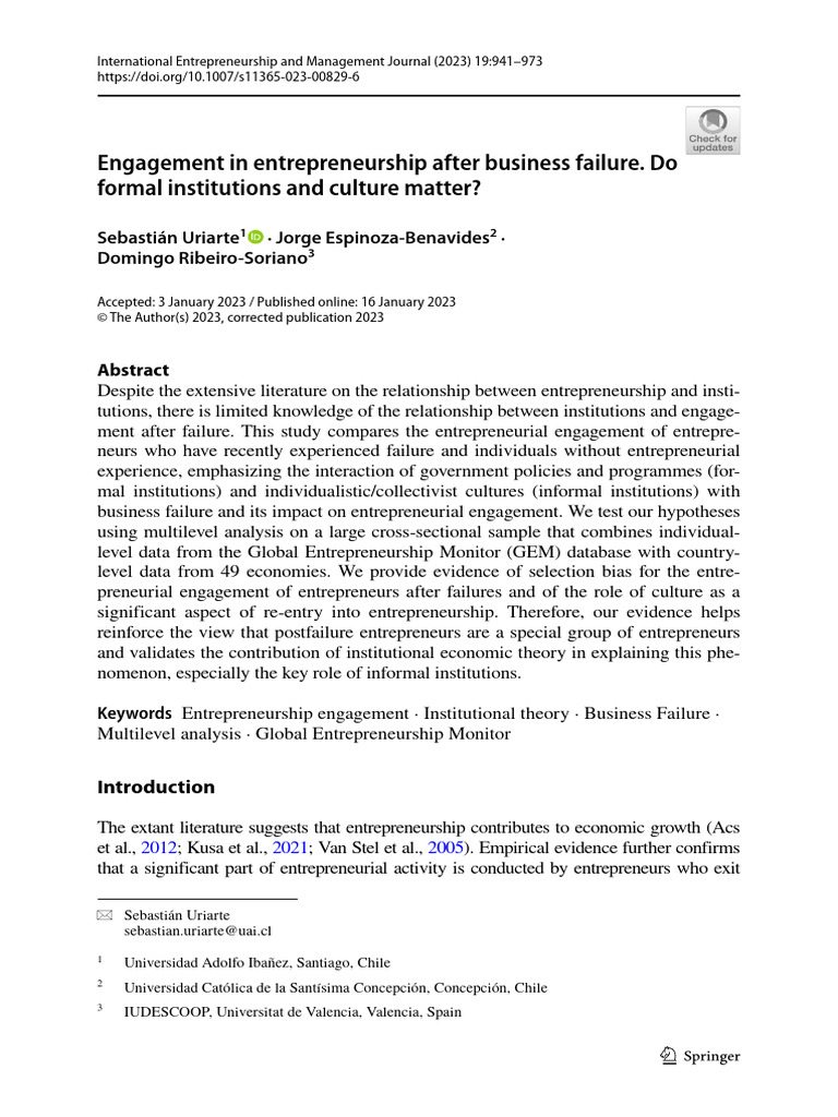 Post-Failure Entrepreneurial Engagement | PDF | Entrepreneurship ...