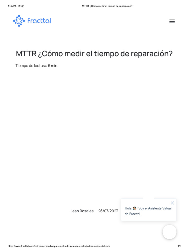 MTTR ¿Cómo Medir El Tiempo de Reparación | PDF