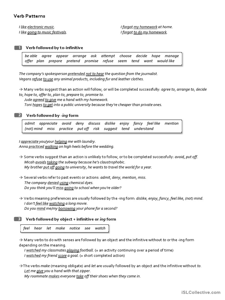 Verb Patterns (V+ - Ing or To-Inf) | PDF