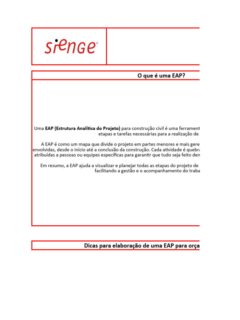 Materiais Sienge Planilha Modelo Eap Orcamento | PDF | Negócios | Computadores