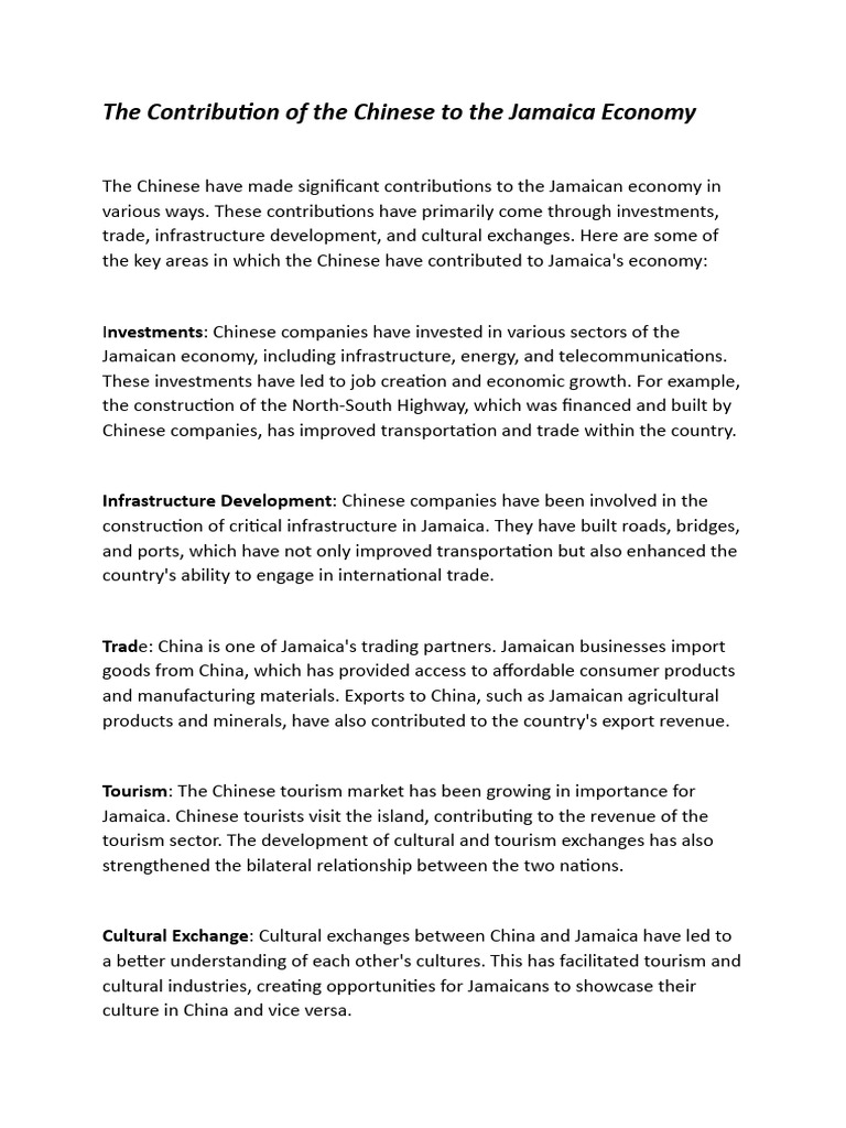 Chinese Contributions to Jamaica's Economy | PDF | Jamaica | Infrastructure