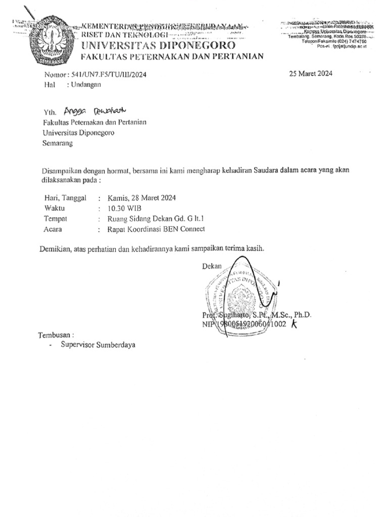 Undangan Rapat Koordinasi Ben Connect 2 | PDF