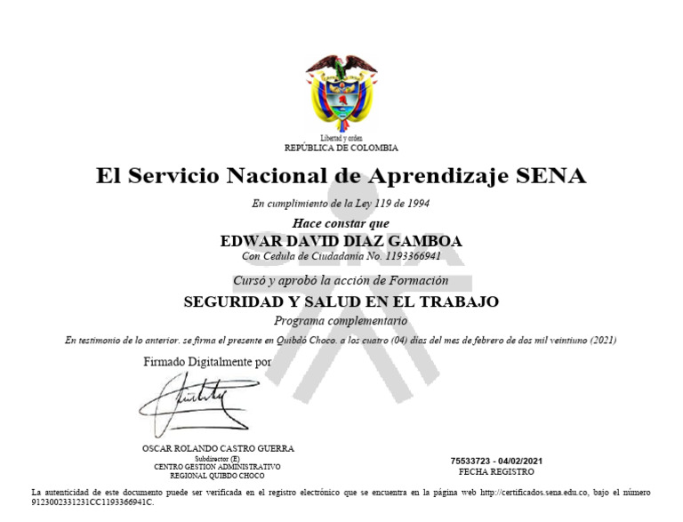 Formato Diploma Cursos Sena | PDF