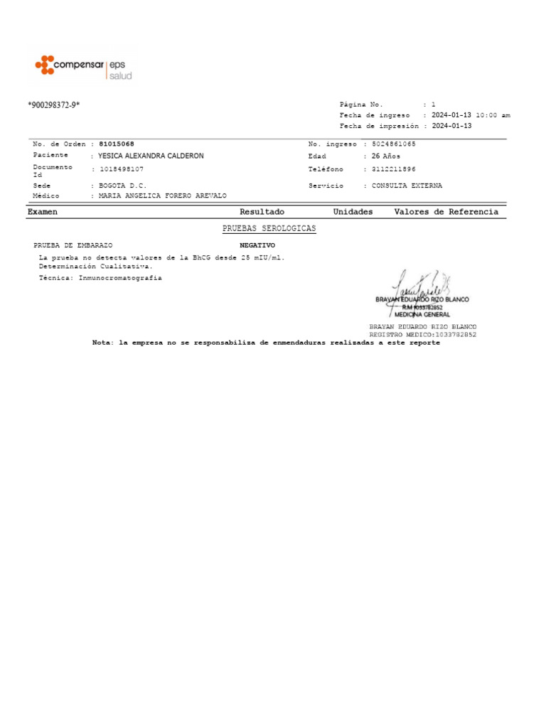 Formato Prueba de Embarazo 1 | PDF